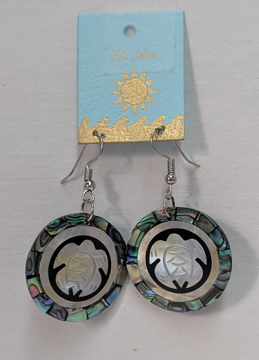 Round Abalone Shell Turtle Earrings – stjohnspice.com